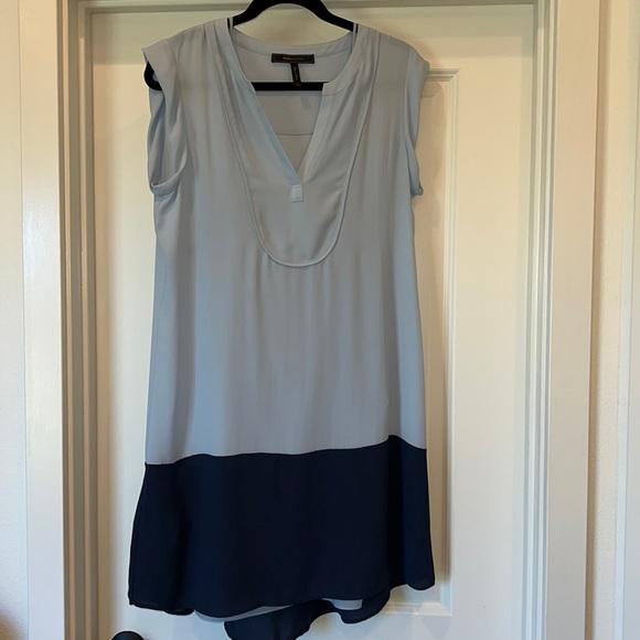 Dresses | Bcbgmaxazria Lovely Blue Colorblock Dress With Matching Slip ...